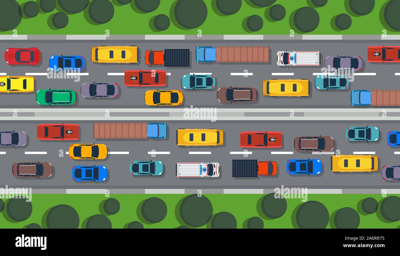 Traffic road vector top view highway city car. Street flat vehicle map ...