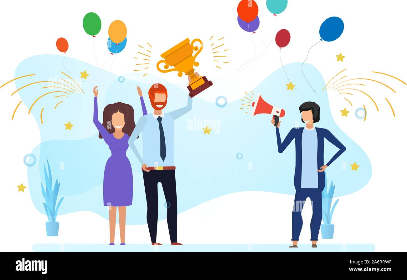 Business team success vector reward illustration win. Employee award ...