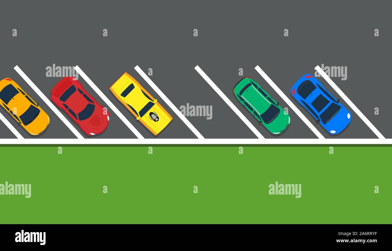 Park car vector illustration top view lot road. Above carpark garage ...