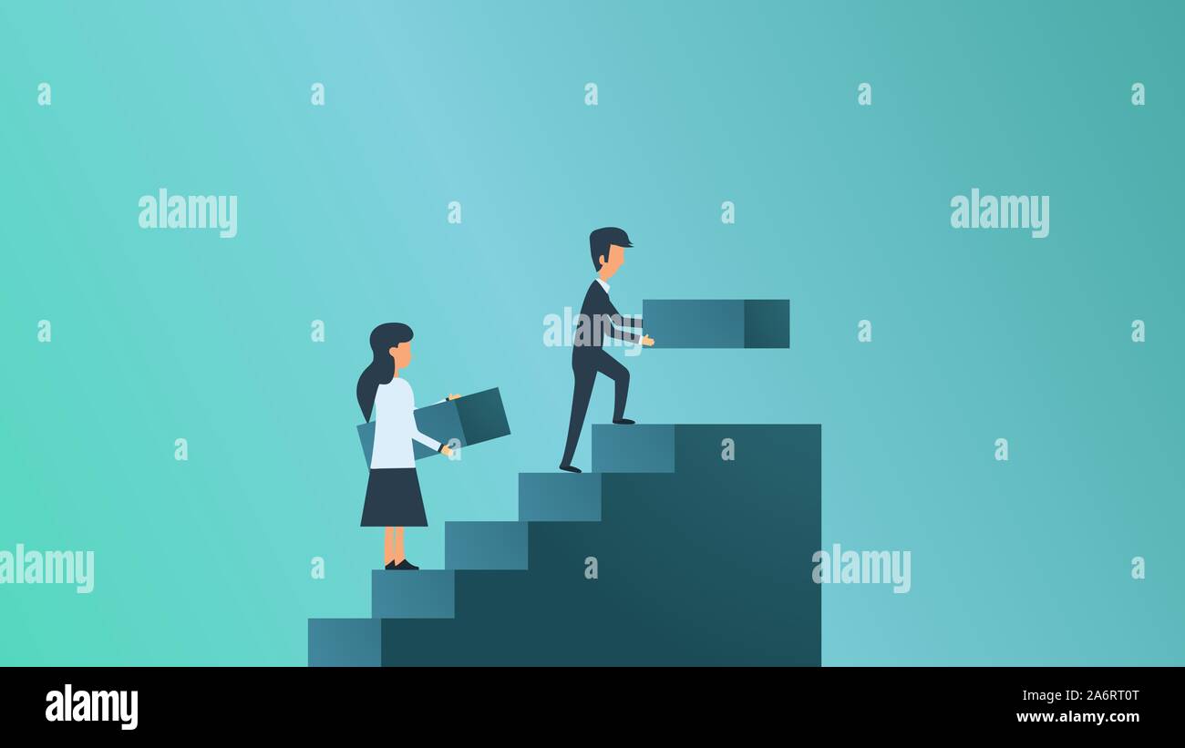 Business growth vector concept illustration. Man and woman mission ...