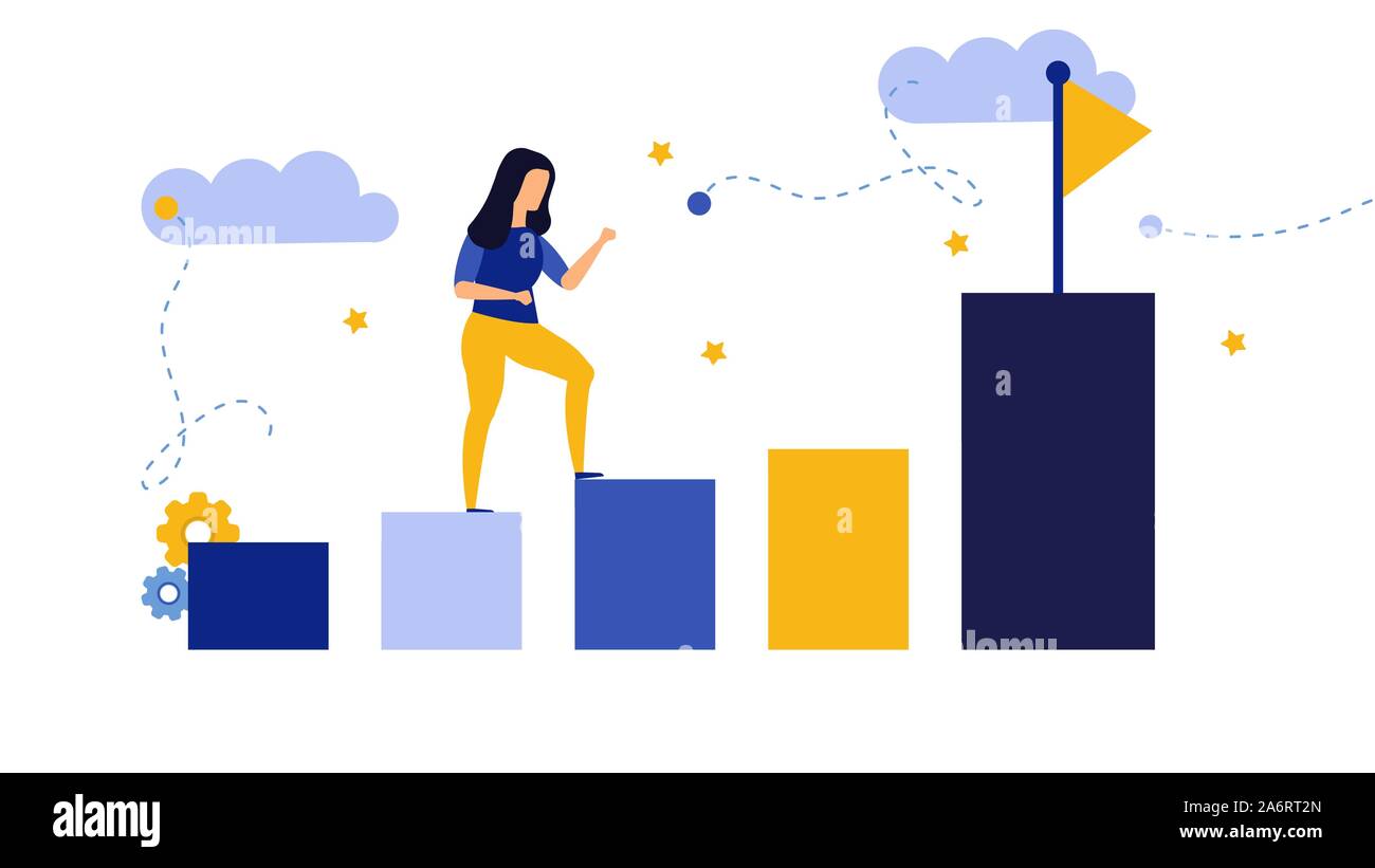 Marketing achievement leader business woman. Employee run to goal ...