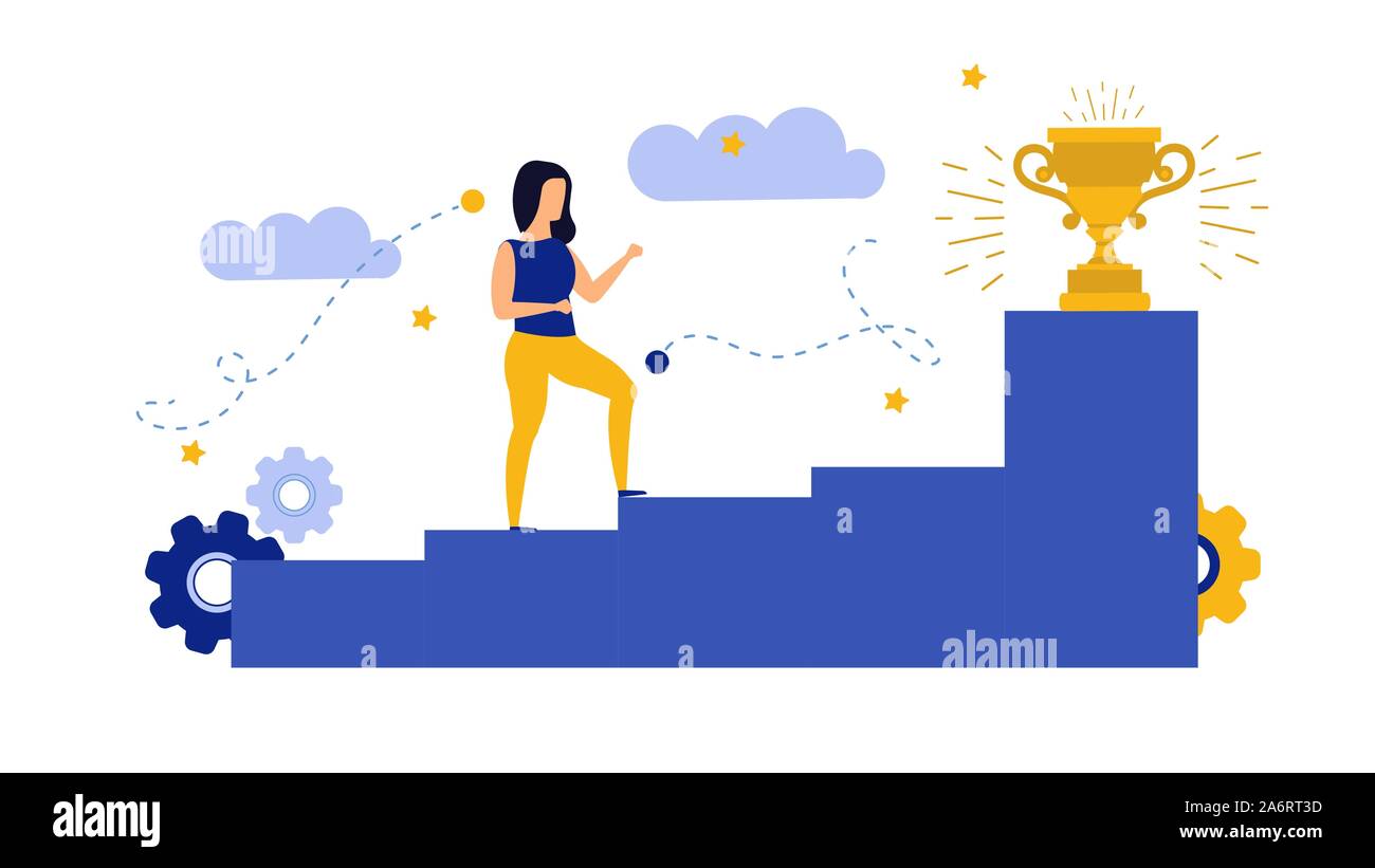Achievement target career challenge vector flat illustration. Woman kpi ...