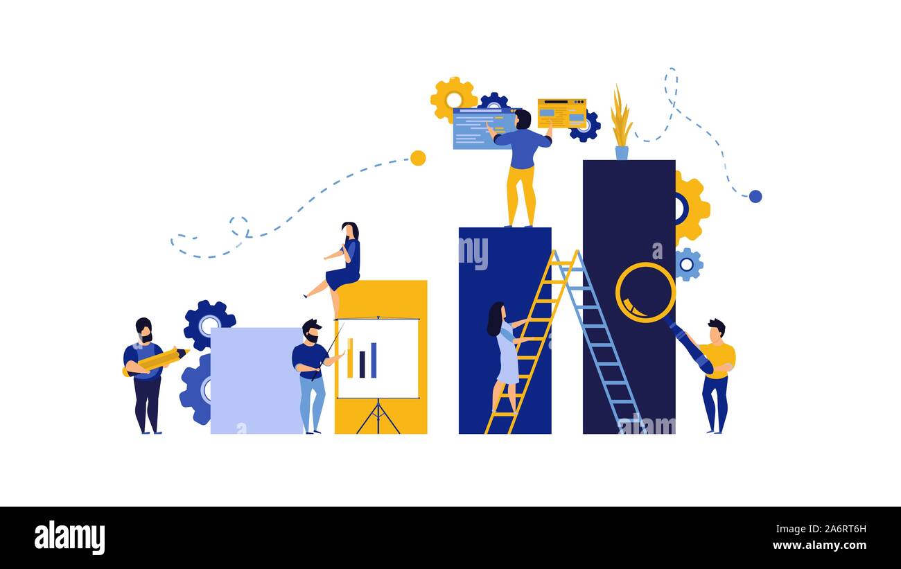 Analytic partnership vector illustration background with man and woman ...