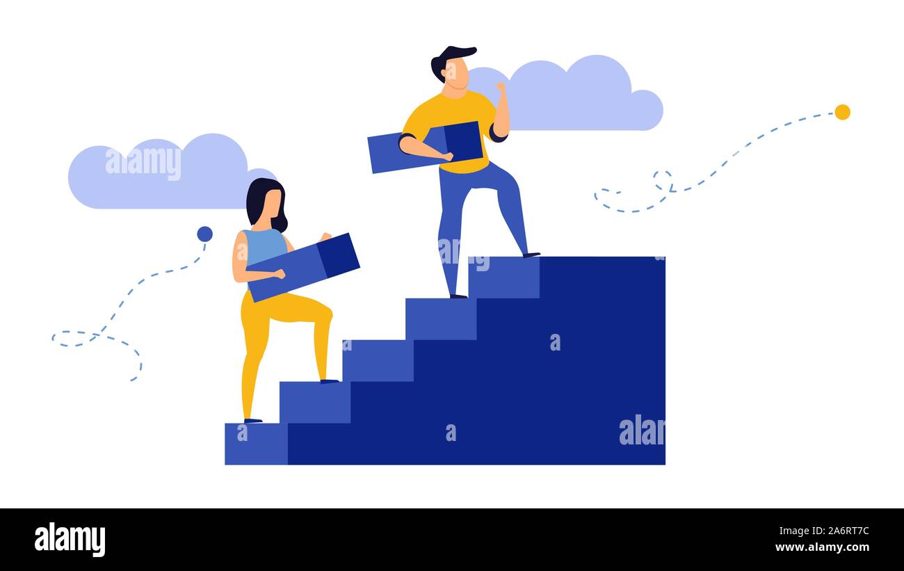 Business growth vector concept illustration. Man and woman mission ...