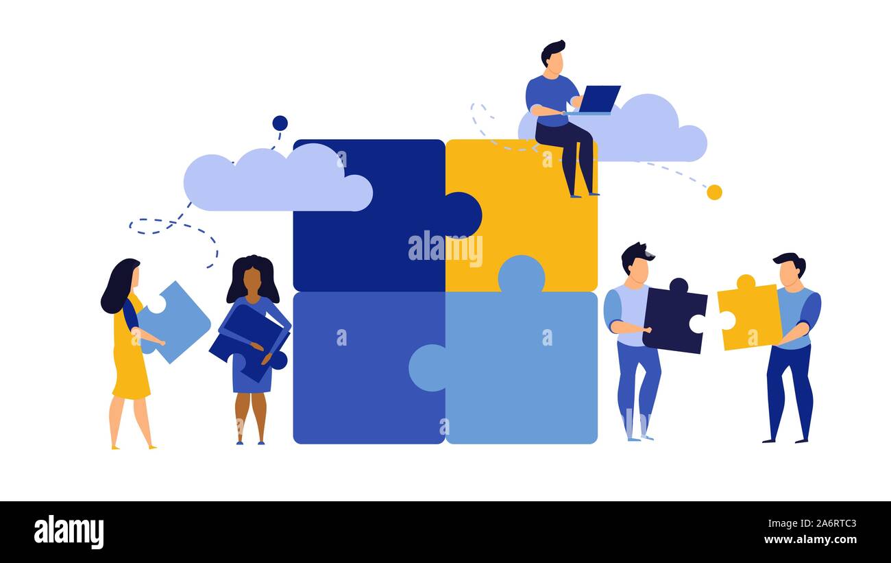 Puzzle team work vector illustration concept partner. Partnership teamwork business people ...