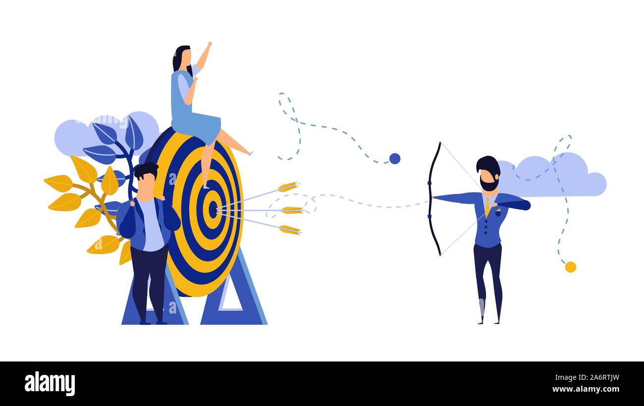 Goal strategy teamwork journey target with bow arrow. Achievement ...