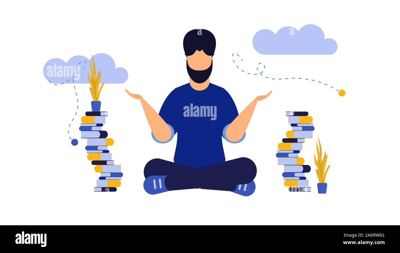 Time to health vector mind work meditation body man achievement. Person ...