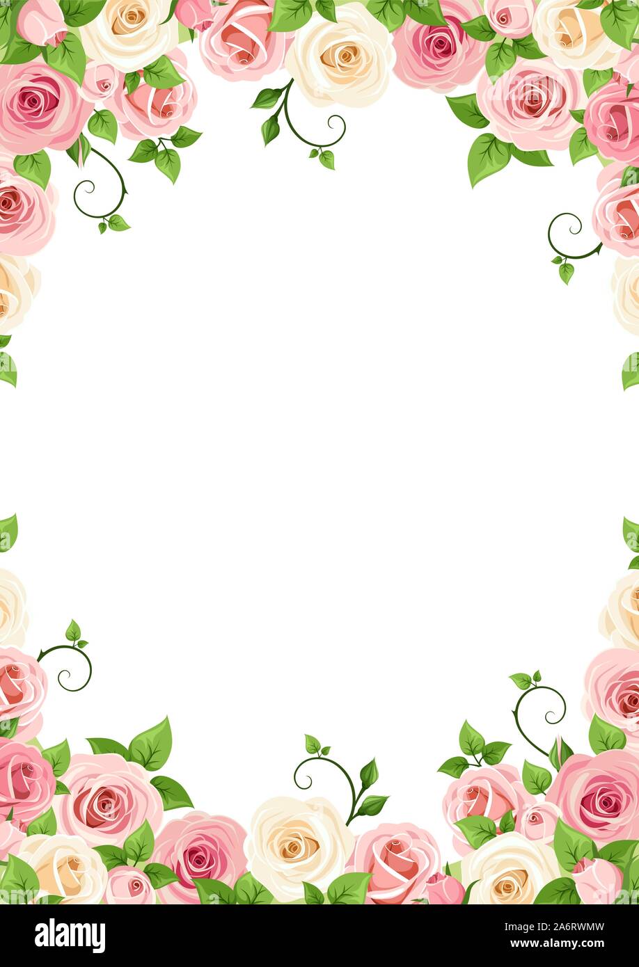 Vector background frame with pink and white roses Stock Vector Image ...