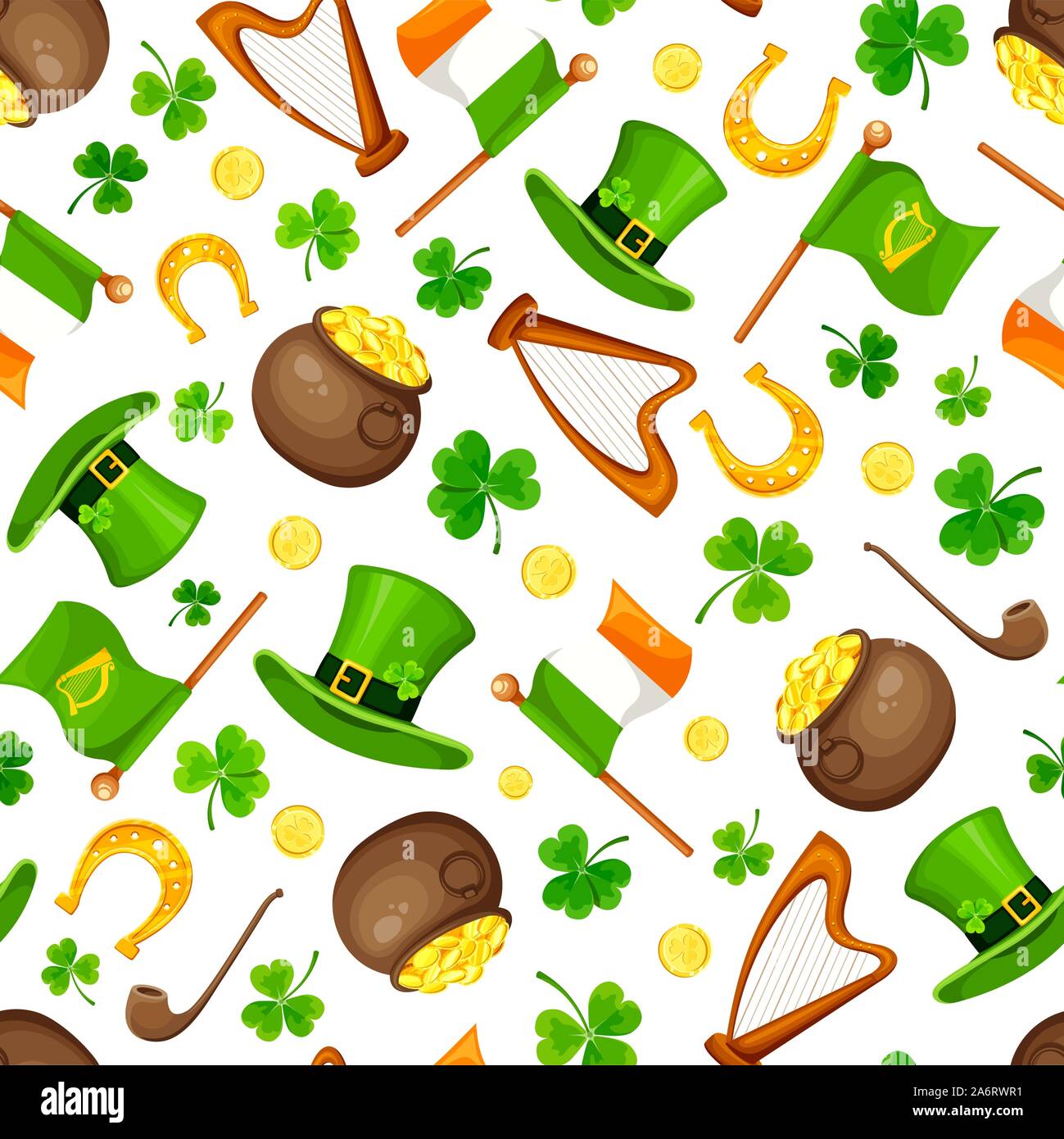 Vector St. Patrick's day seamless pattern with green shamrock leaves ...