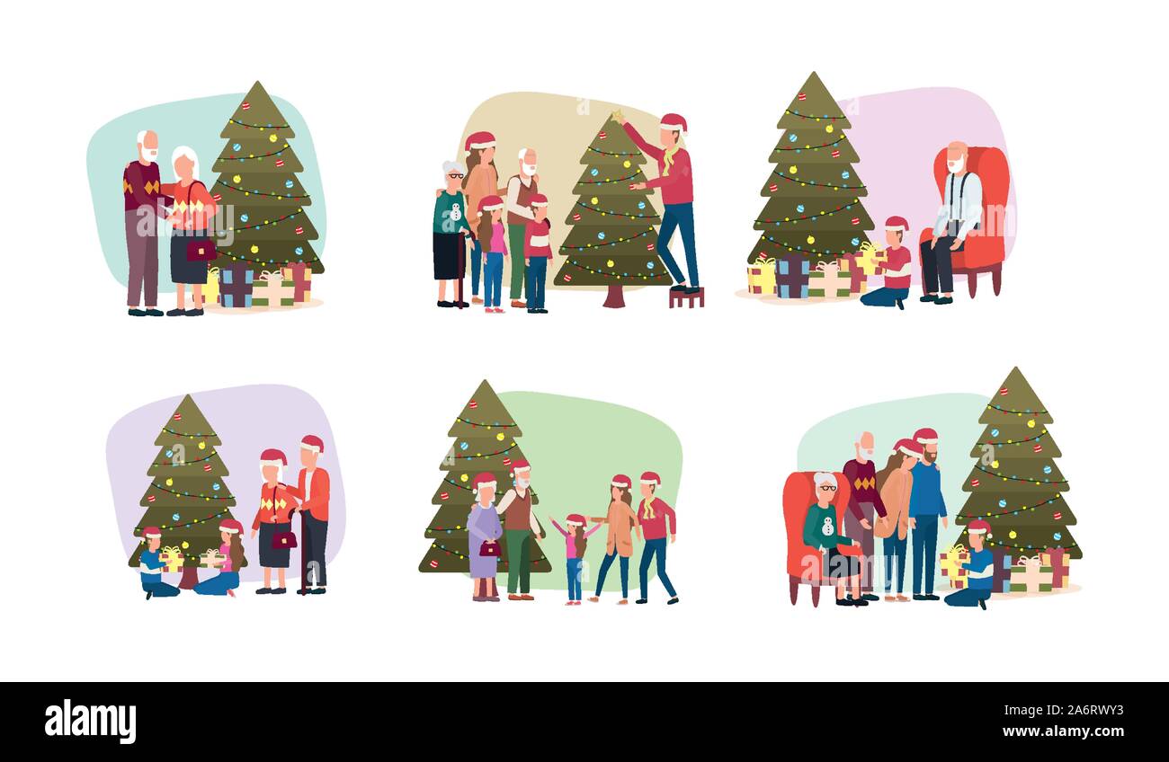 scenes of family members celebrating christmas Stock Vector Image & Art ...