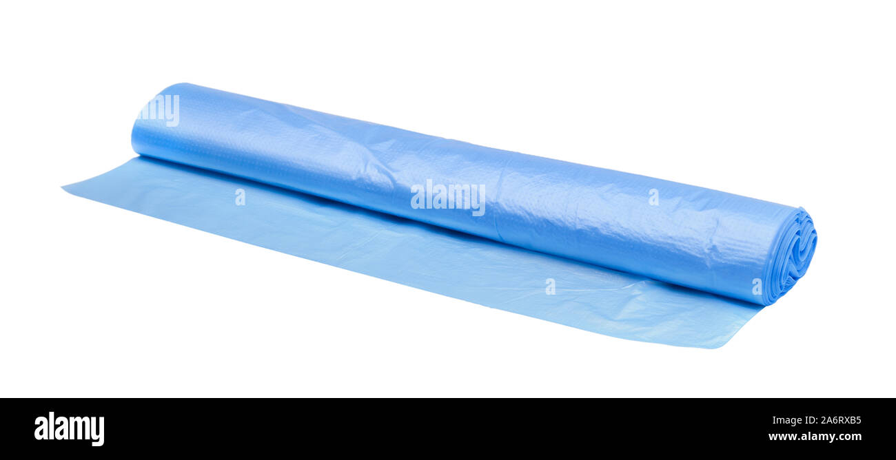 Roll of blue plastic garbage bags isolated on white background Stock ...