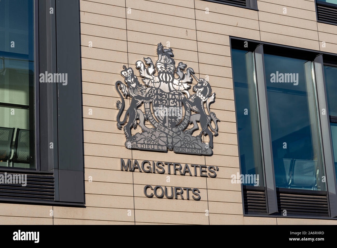 Chelmsford Magistrates Court, Essex, UK. Coat of arms of the United ...