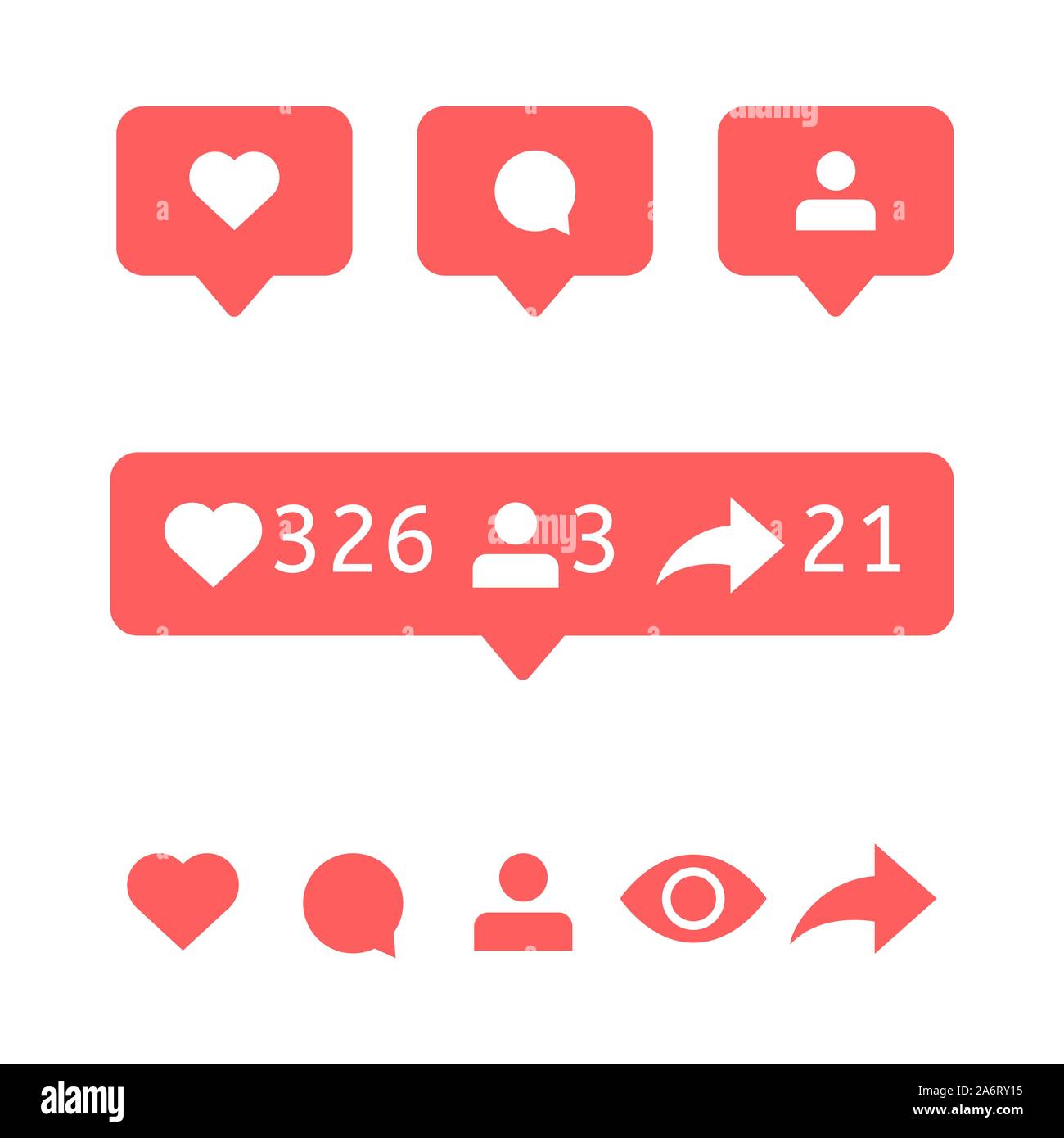 Like, comment icon. User view bubbles, follower and repost sign. Social ...