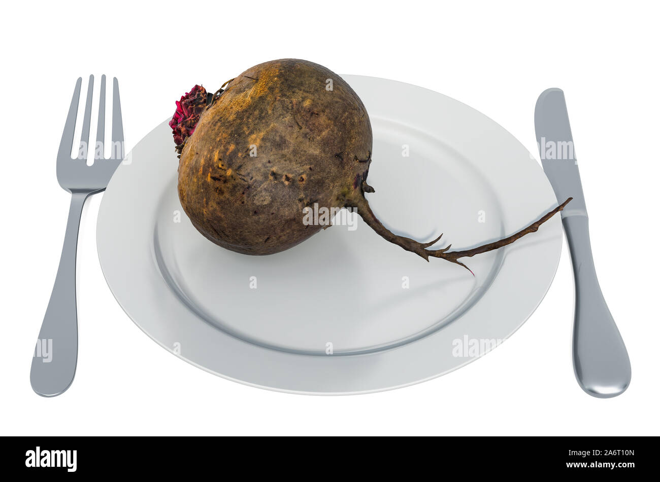 Fresh beetroot on plate with fork and knife, 3D rendering isolated on ...