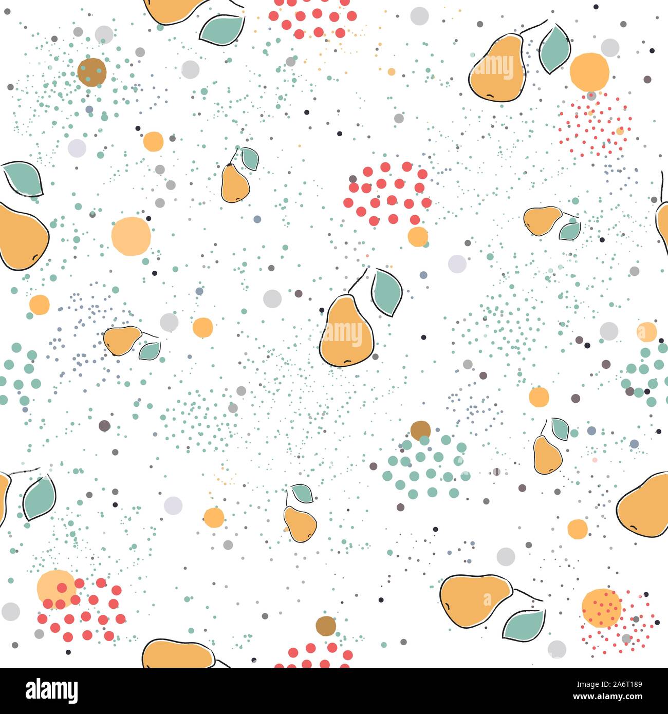 Cute Hand Drawn Seamless Pattern with Hand Drawn Pears and dots.Vector ...