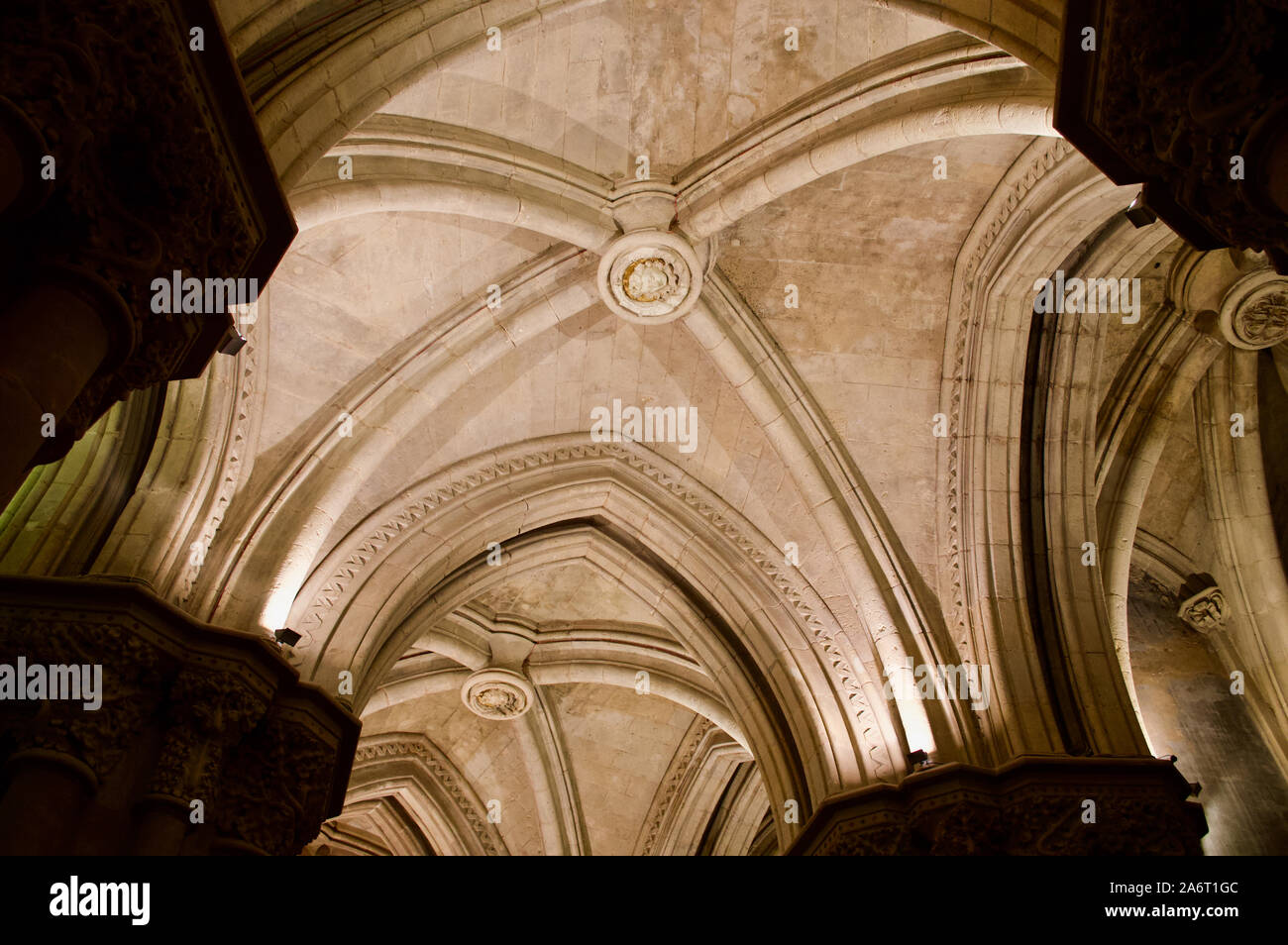 The ceiling of the crypt at La Sagrada Familia in Barcelona, Spain ...