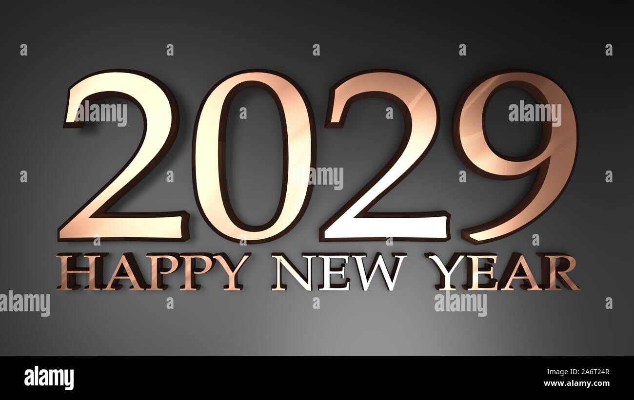2029 Happy New Year copper write on black background - 3D rendering ...