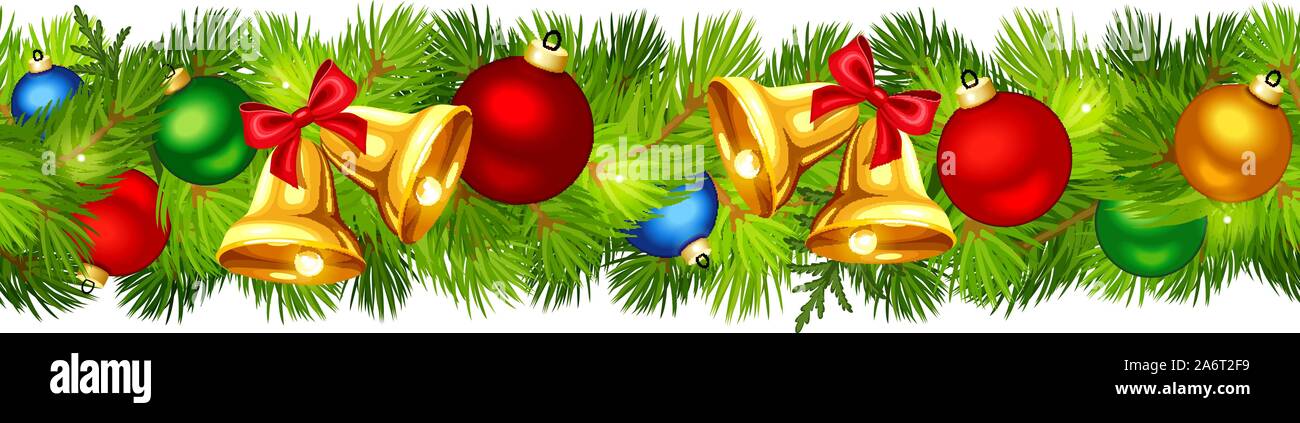 Vector Christmas horizontal seamless garland with fir-tree branches and ...