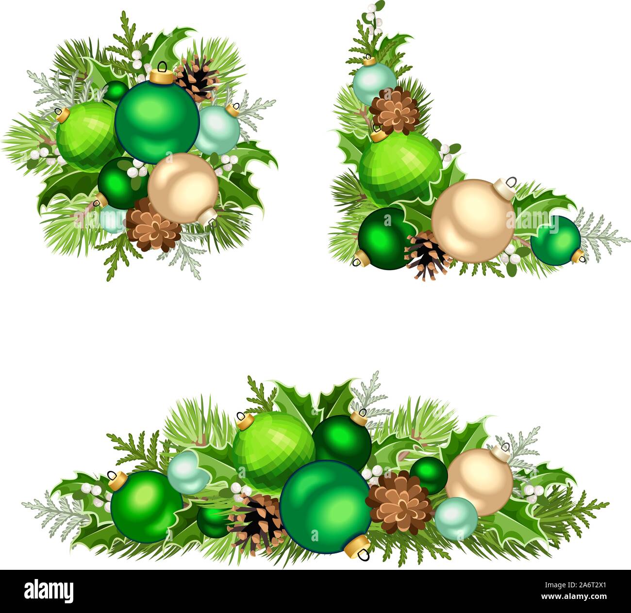 Vector set of green Christmas decorations isolated on a white ...