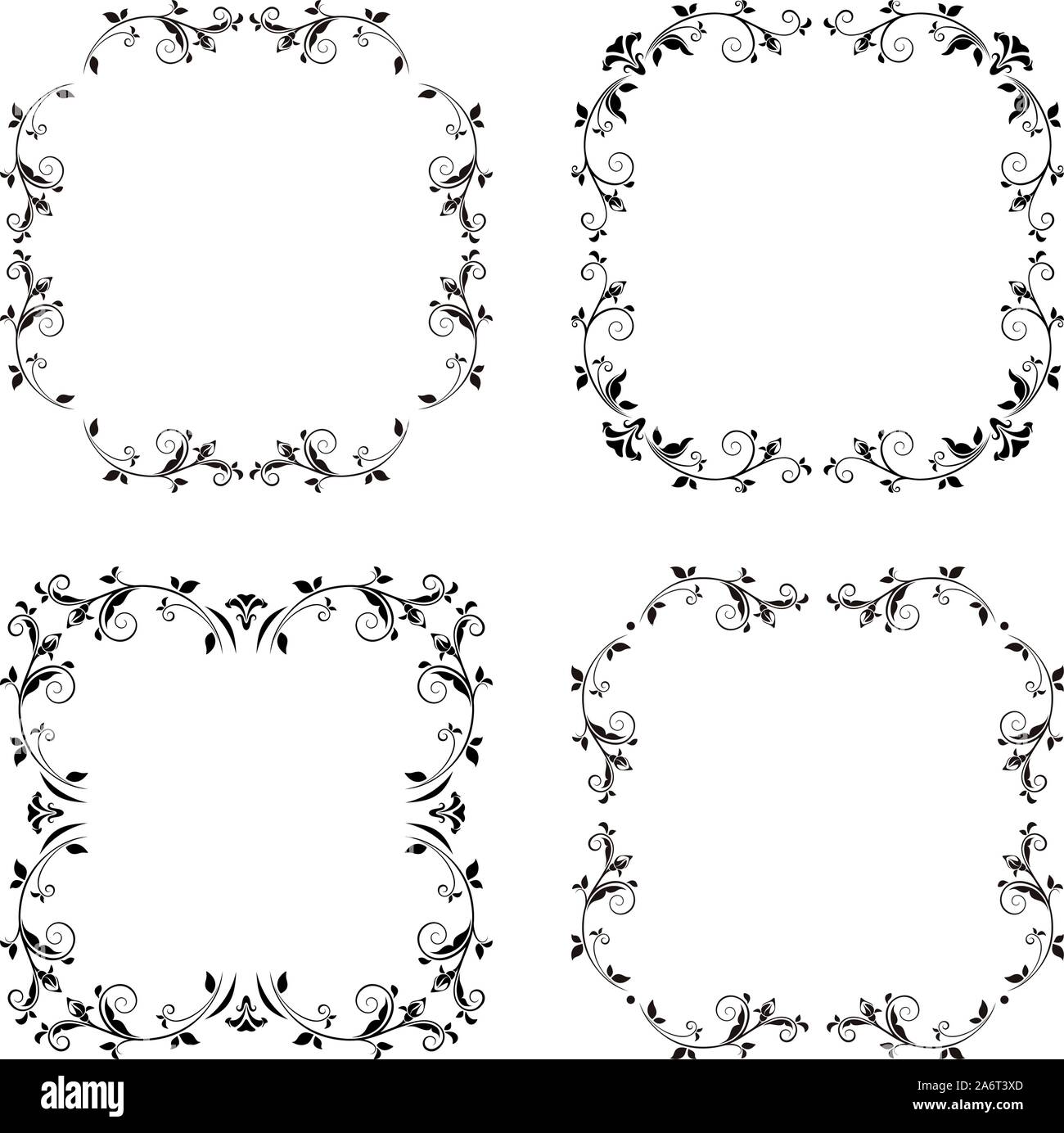 Vector set of four calligraphic decorative black frames isolated on a ...