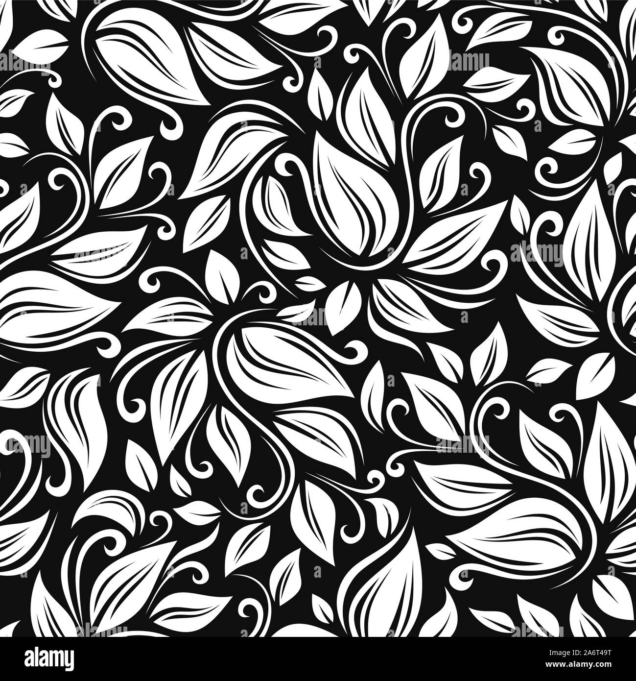 Vector seamless black and white floral pattern Stock Vector Image & Art ...