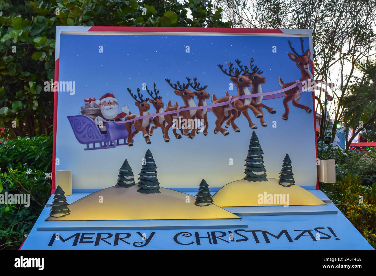 Orlando, Florida. December 25, 2018. Colorful Merry Christmas sign at ...