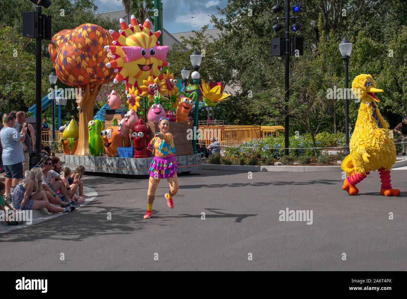 Orlando, Florida. October 24, 2019 .Dancing girls and Big Bird in ...