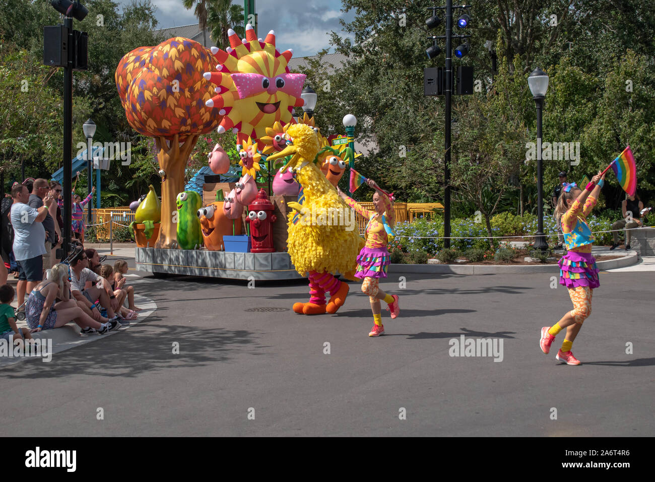 Orlando, Florida. October 24, 2019 .Dancing girls and Big Bird in ...