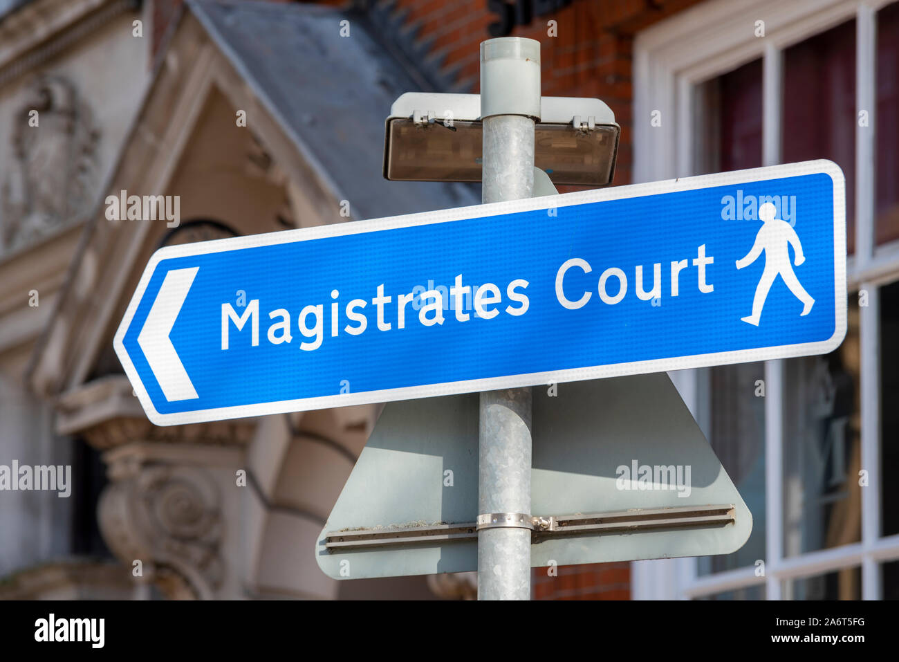 Blue sign for Magistrates Court in Chelmsford, Essex, UK. Walking ...