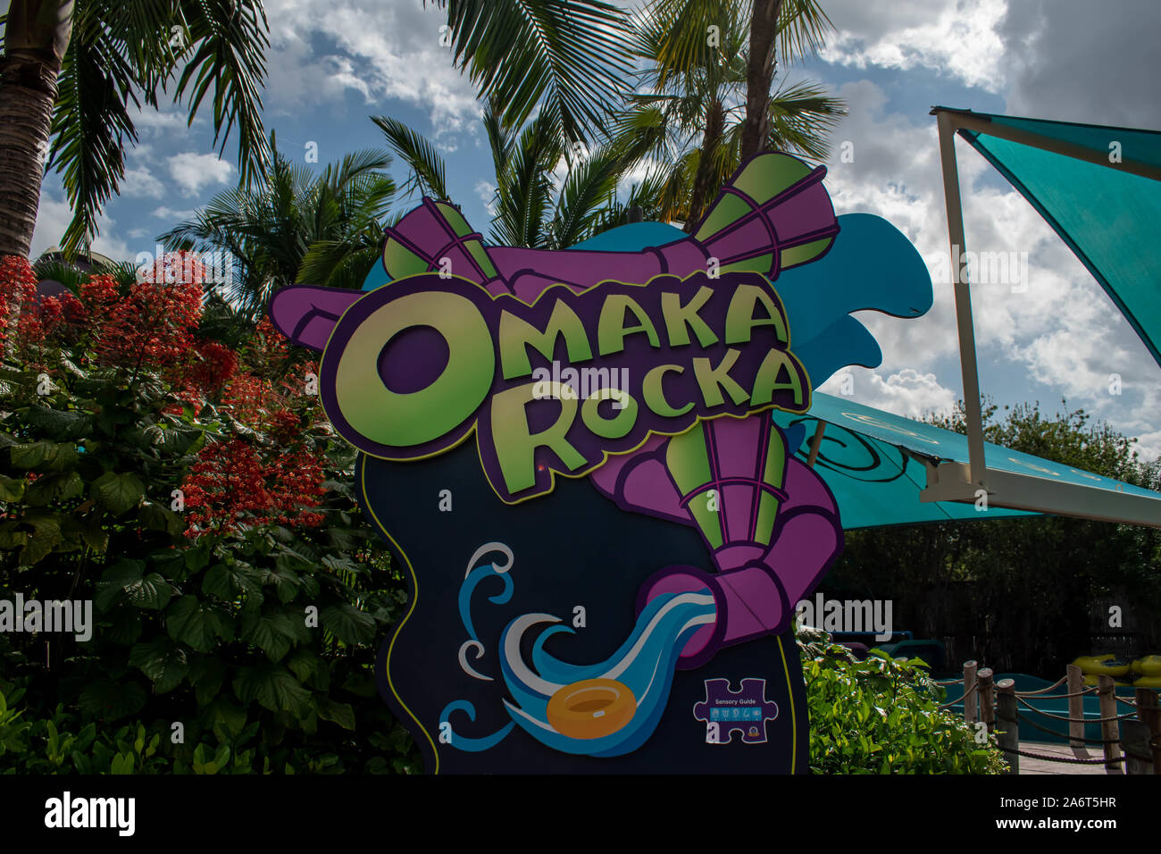 Orlando, Florida. October 24, 2019. Omaka Rocka sign at Aquatica Stock ...