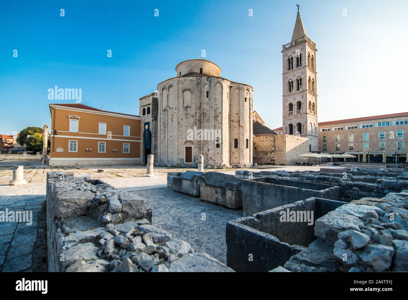 Historic roman artefacts on Zadar square, Dalmatia, Croatia Stock Photo ...