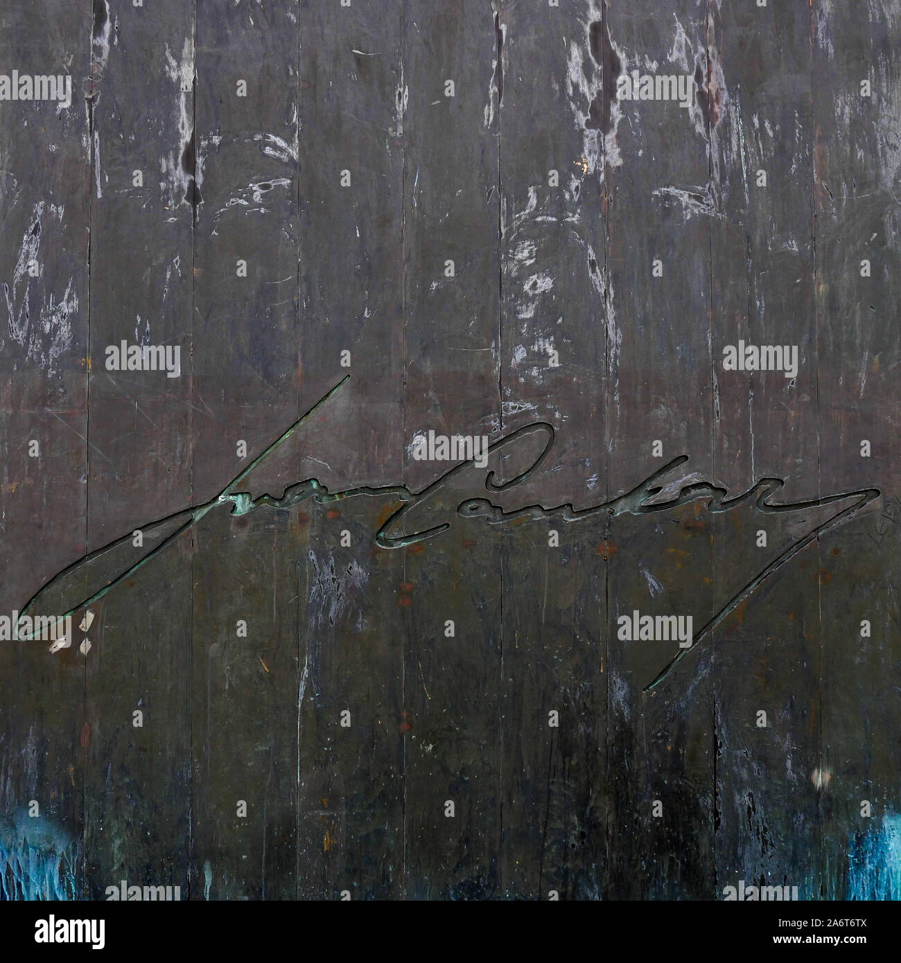 Signature on the flank of the monument to Ivan Cankar by Slavko Tihec ...