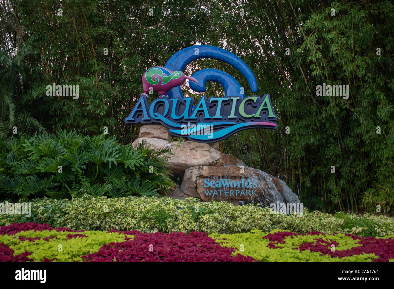 Orlando, Florida. October 25, 2019. Aquatica sign in International ...
