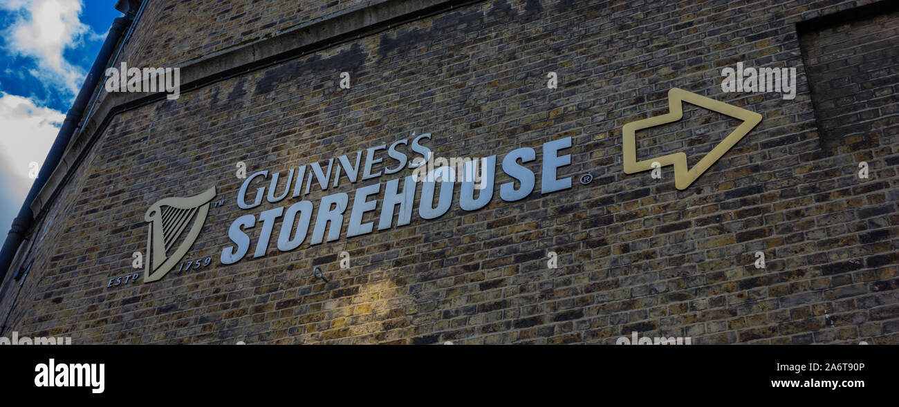 A picture of the Guinness Storehouse sign on display in a bricked ...