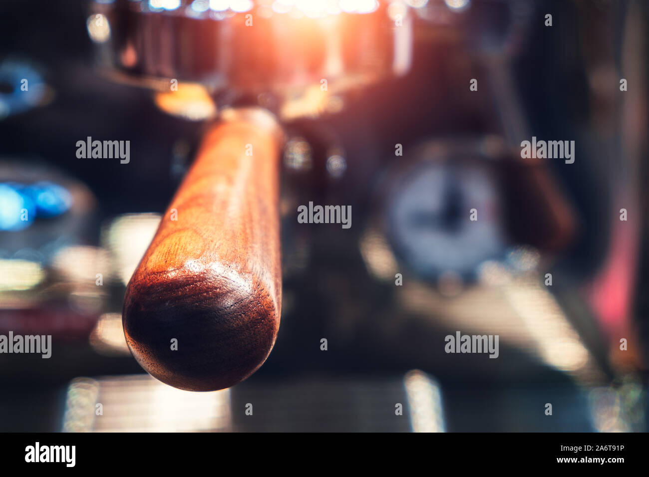 professional bar coffee machine, coffee machine handle close up Stock ...