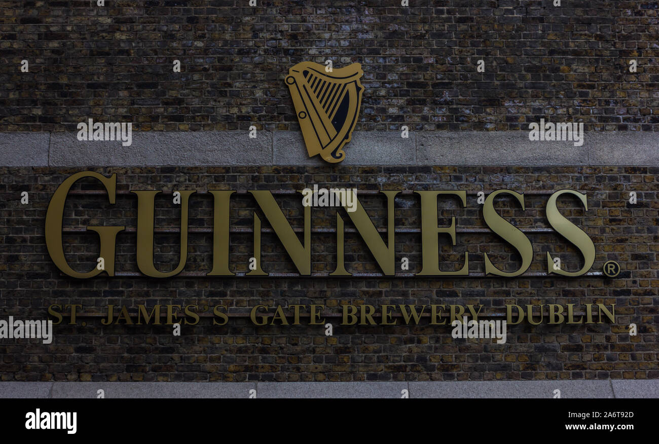 A picture of the Guinness Storehouse sign on display in a bricked ...