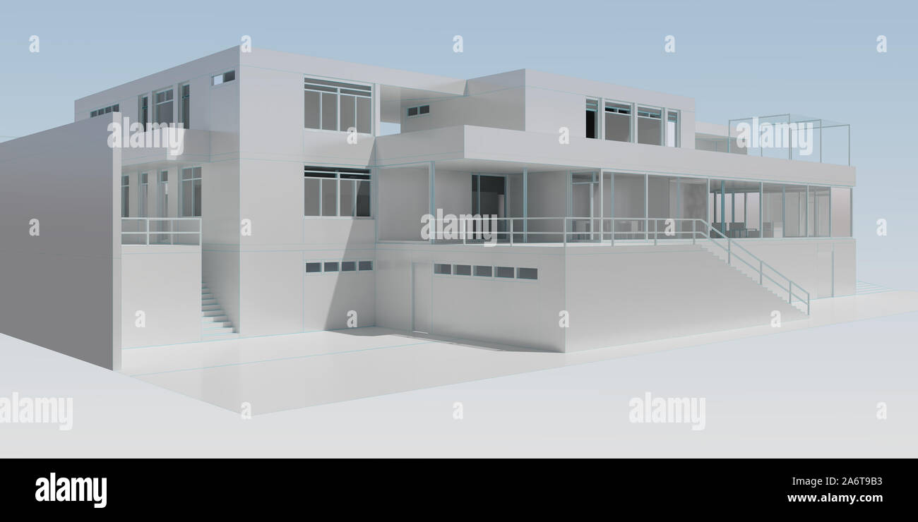 white modern exterior house without textures. 3d rendering Stock Photo ...