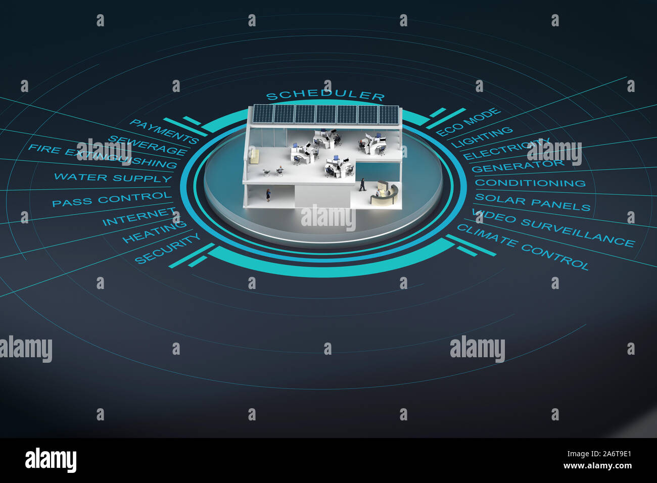 modern smart office with infographics. 3d rendering Stock Photo - Alamy