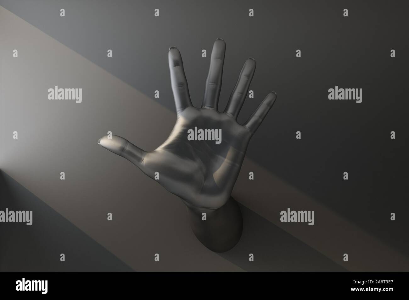black hand with gesture stop from wall. 3d rendering Stock Photo - Alamy