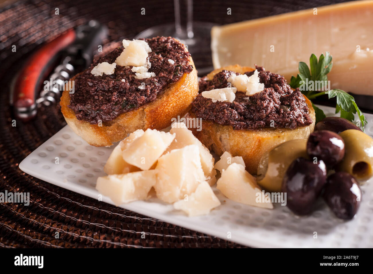 Parmesan Olive Tapenade Crostini Stock Photo - Alamy