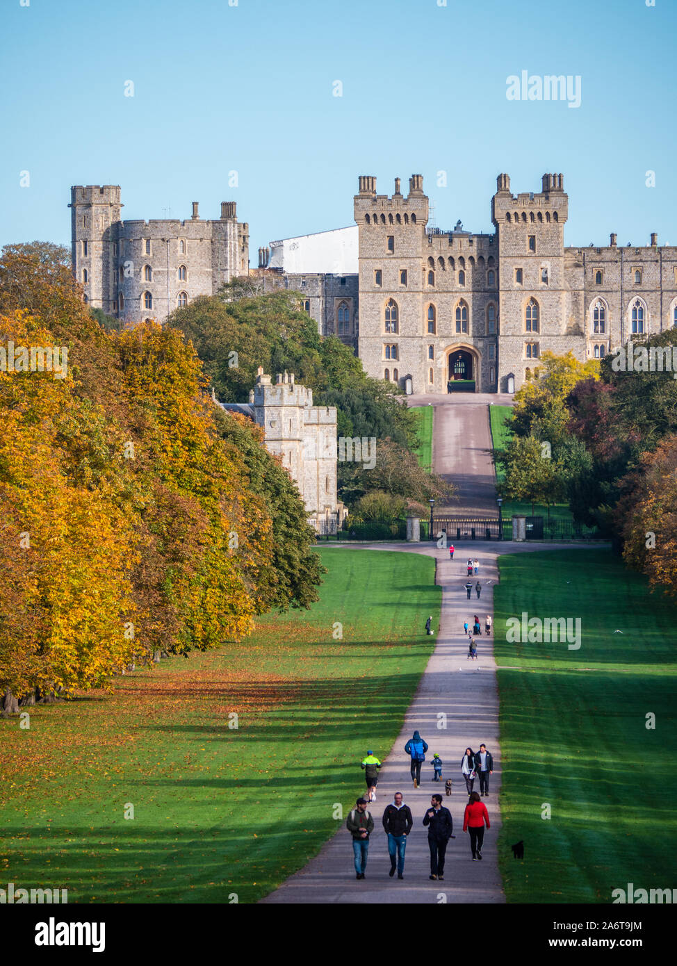 Autumn Landscape of Royal Windsor Castle, with people Walking on the ...