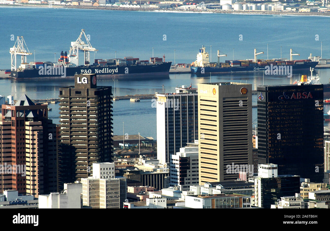 aerial view on the port of Cape Town city, Western Cape, South Africa ...