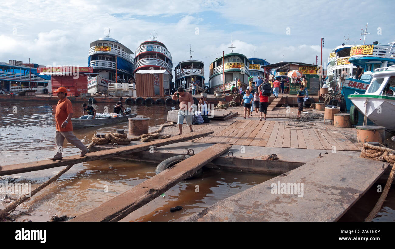 Manaus, Amazonas, Brazil - January 2008: movement of people and goods ...