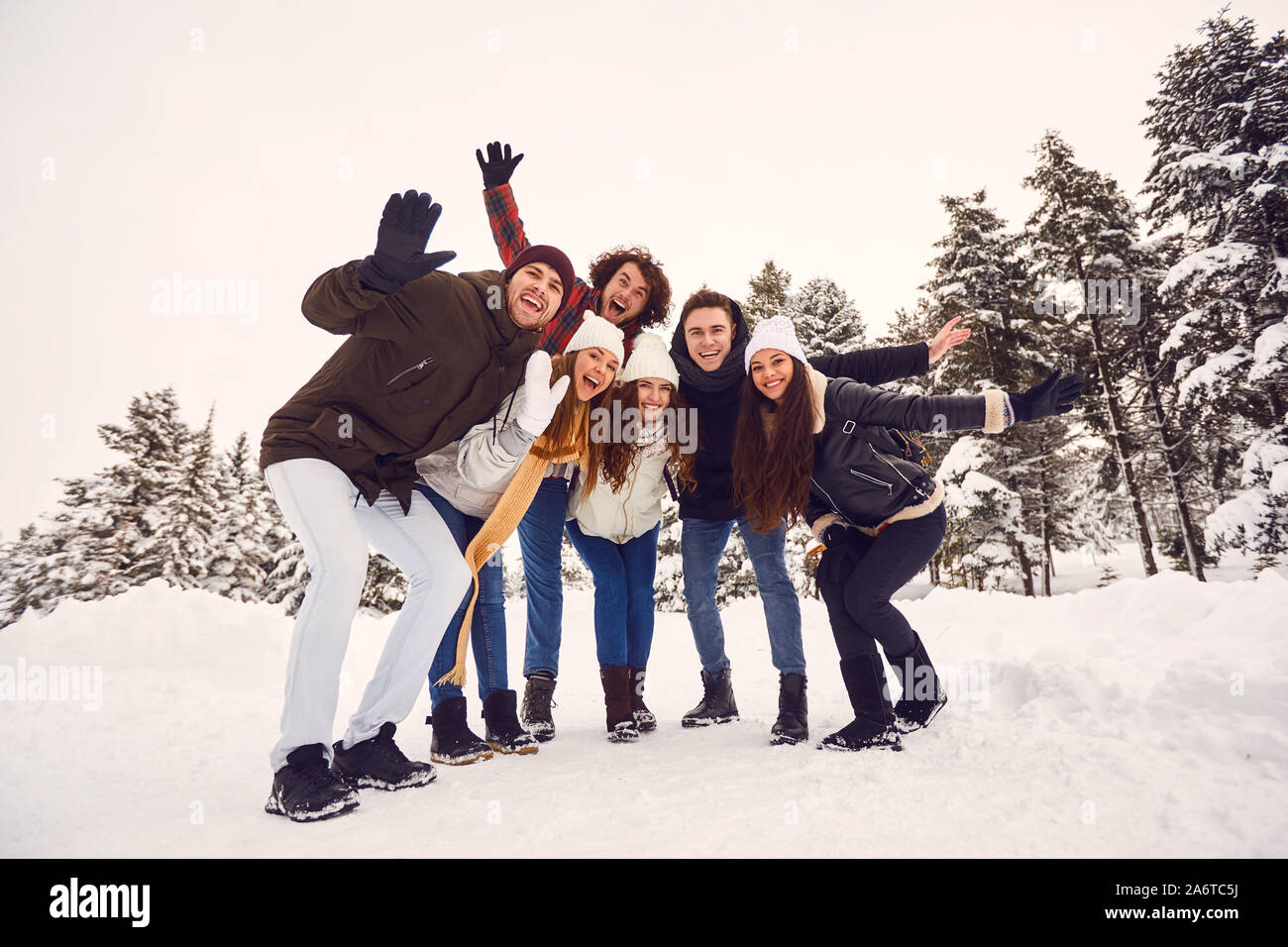 People having fun on the snow in nature in winter Stock Photo - Alamy