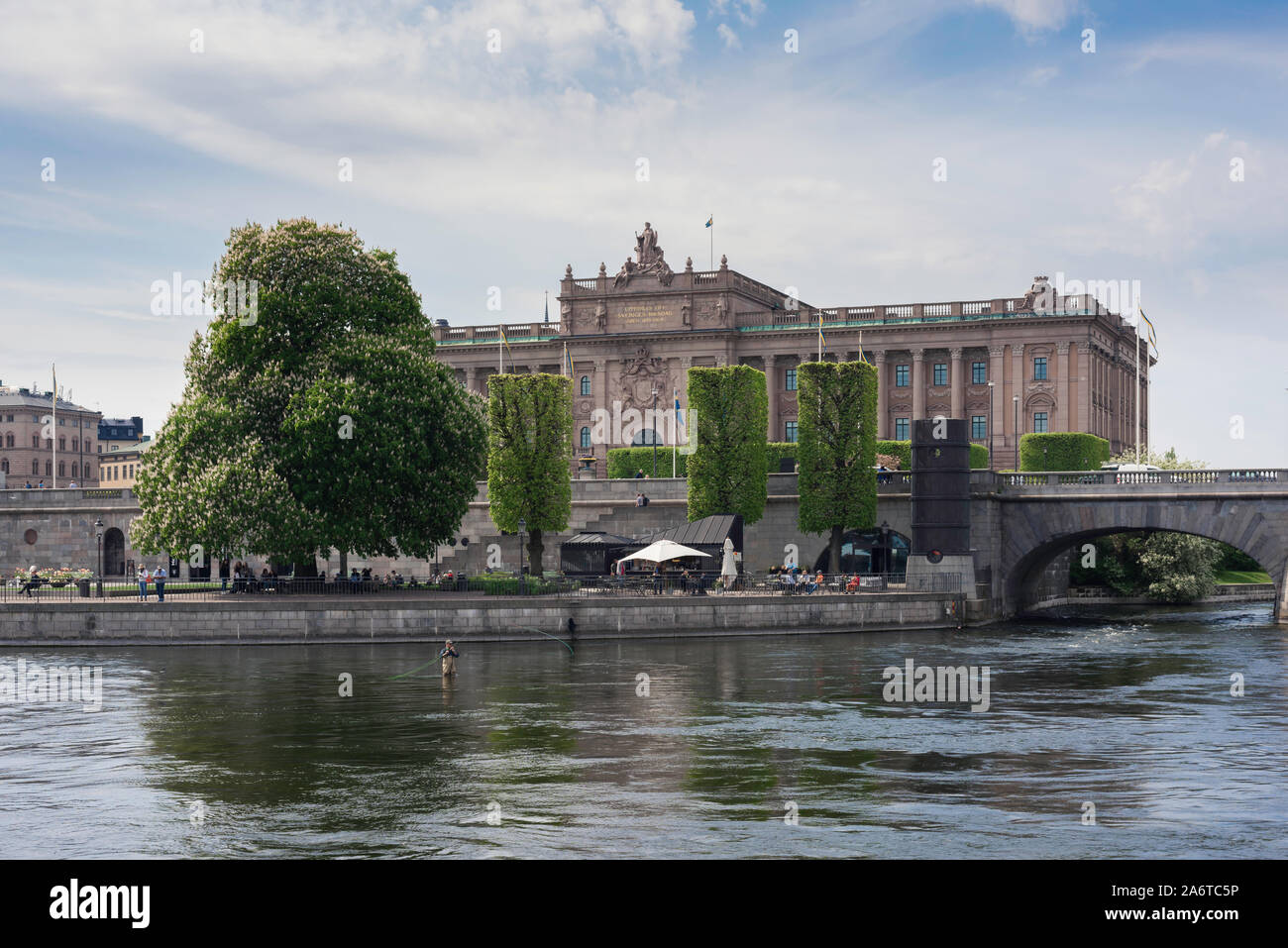 Helgeandsholmen Stockholm, view of the east front of the Swedish Parliament building on ...