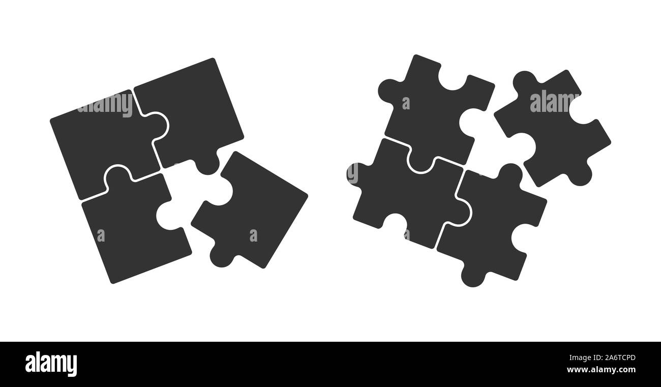 Puzzle icons set. Solid filled outline. Flat design Stock Vector Image ...