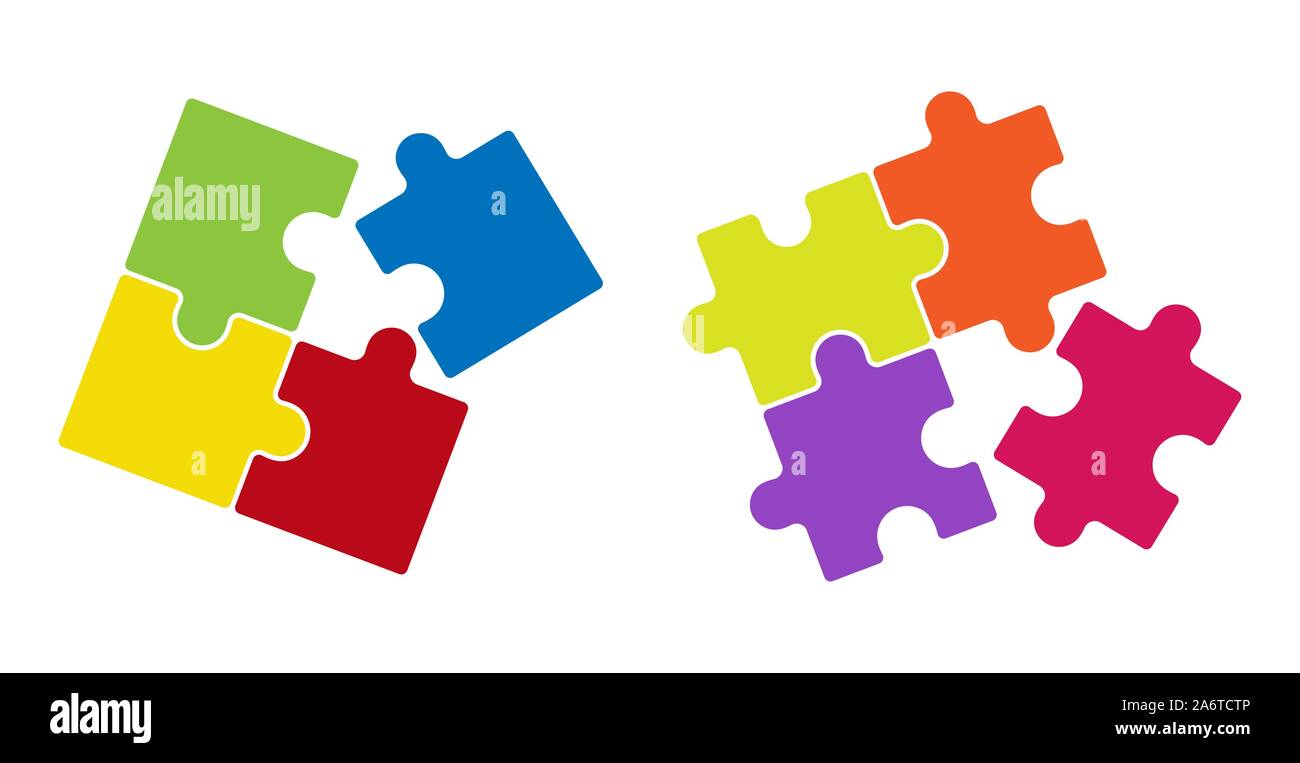 Puzzle icons set. Solid colored filled outline. Flat design Stock ...