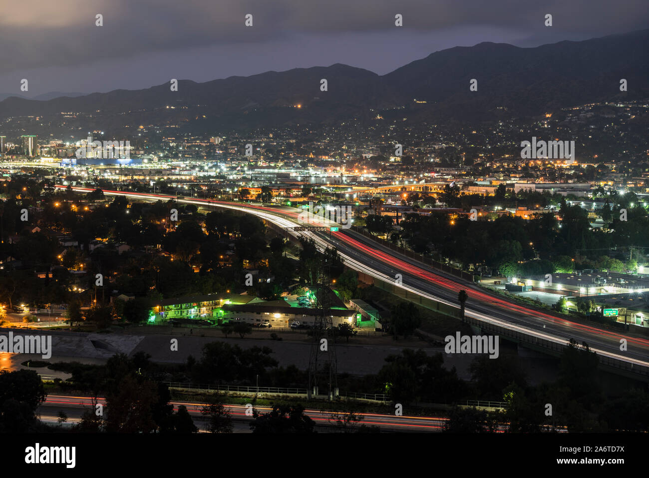 Night view of traffic on the 5 Freeway near Los Angeles in Burbank ...
