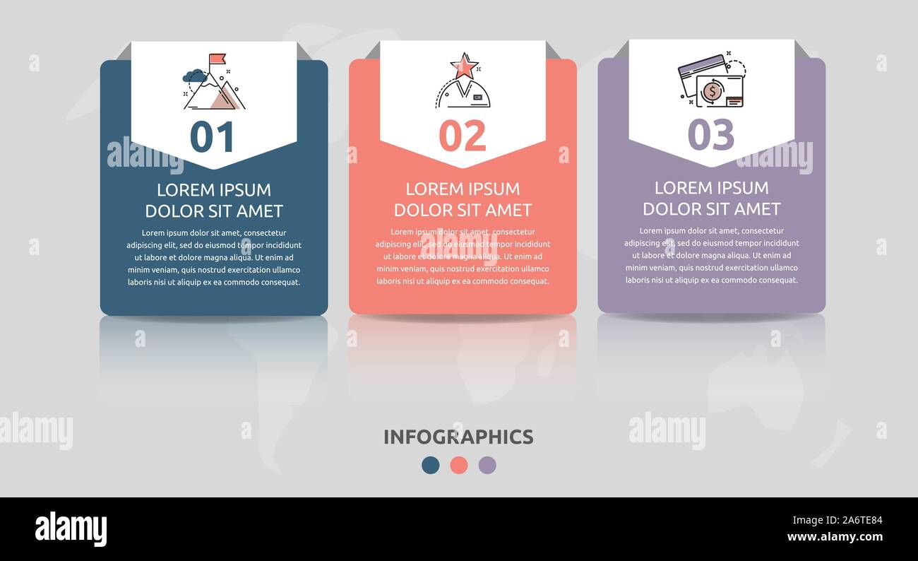 Vector infographic flat template. Rectangles with arrows for three diagrams, graph, flowchart ...