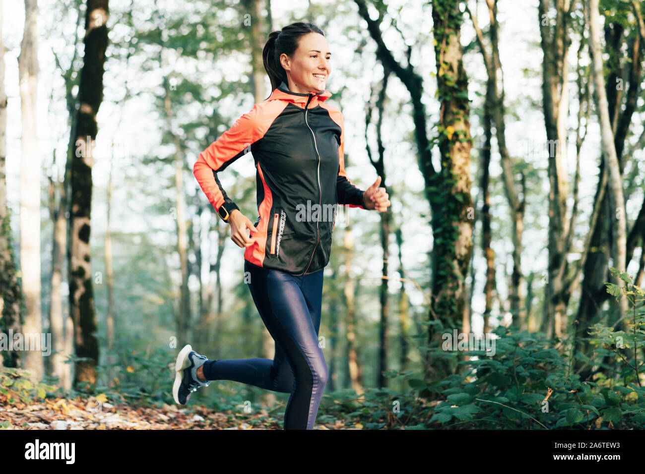 runner runs in the forest Stock Photo - Alamy